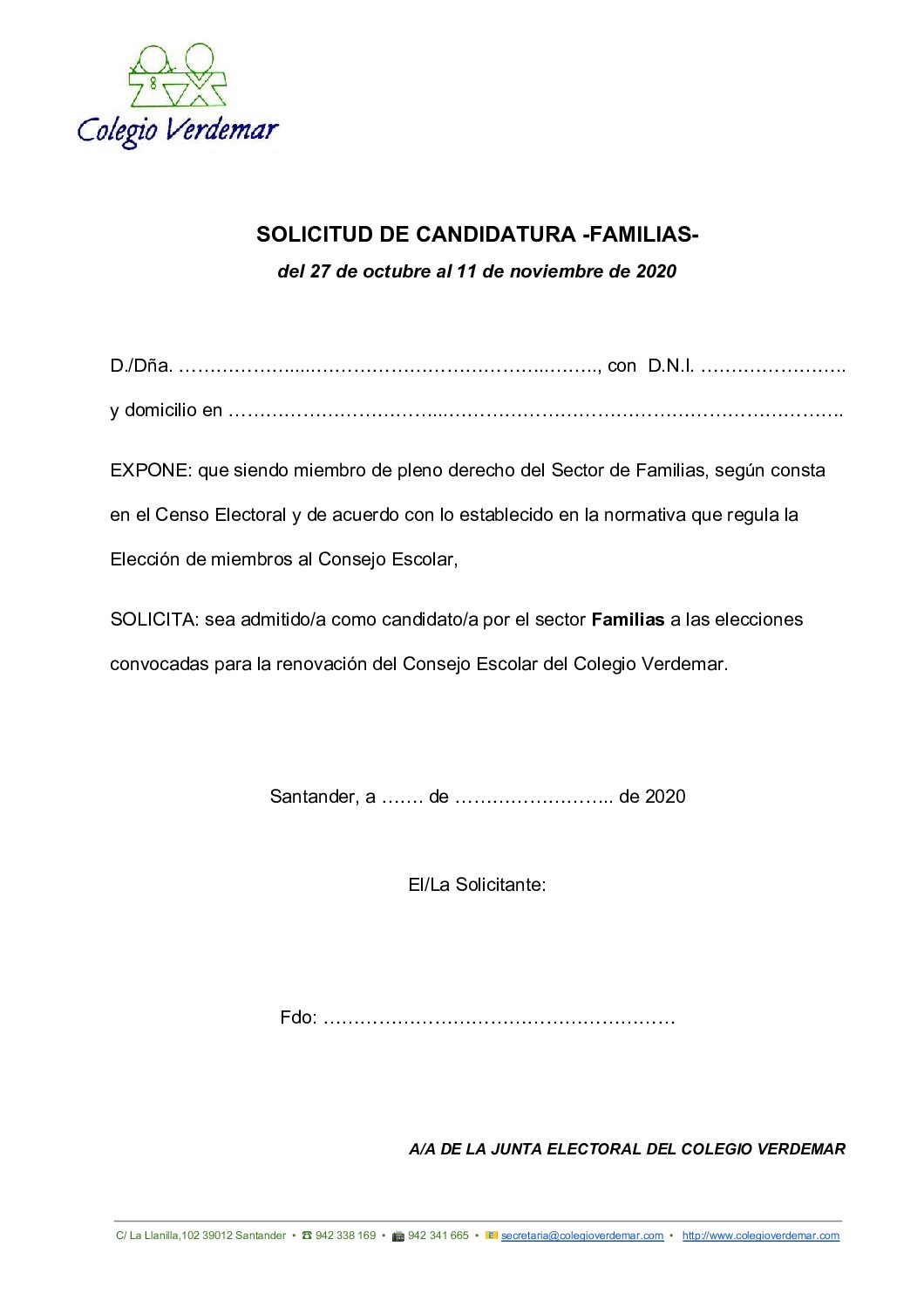 Solicitud-Candidaturas-FAMILIAS - Colegio Verdemar